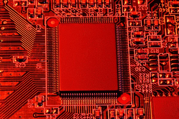 Printed circuit board and microchip, or cpu closeup - electronic ...