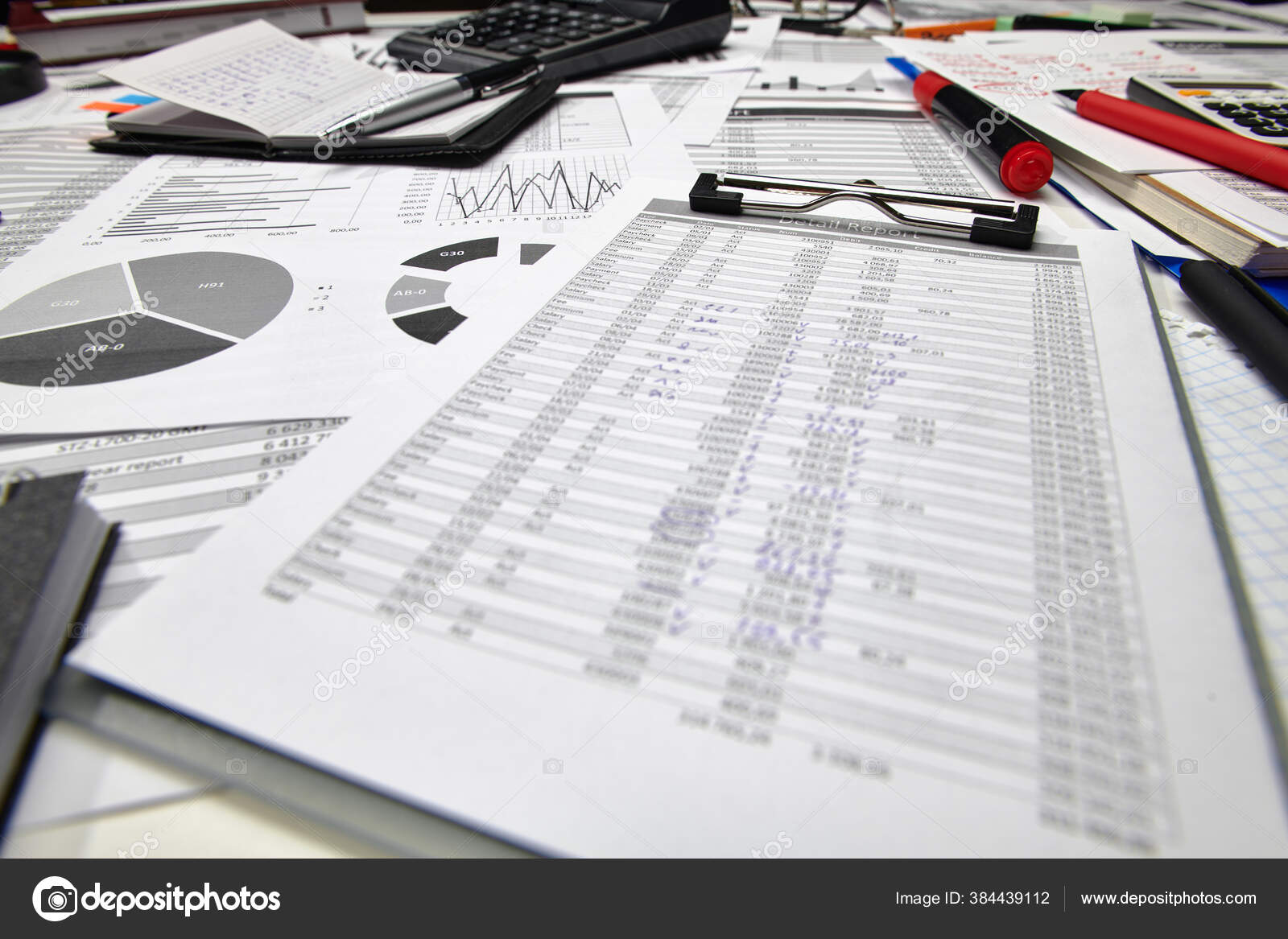 Top View Office Worker's Desk Work Financial Reports Analysis ...