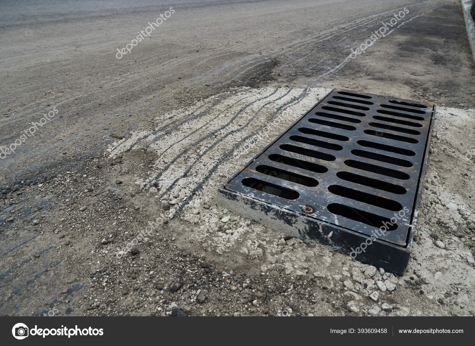 New Rainwater Grate Road Sidewalk Installation Concrete City Sewage ...