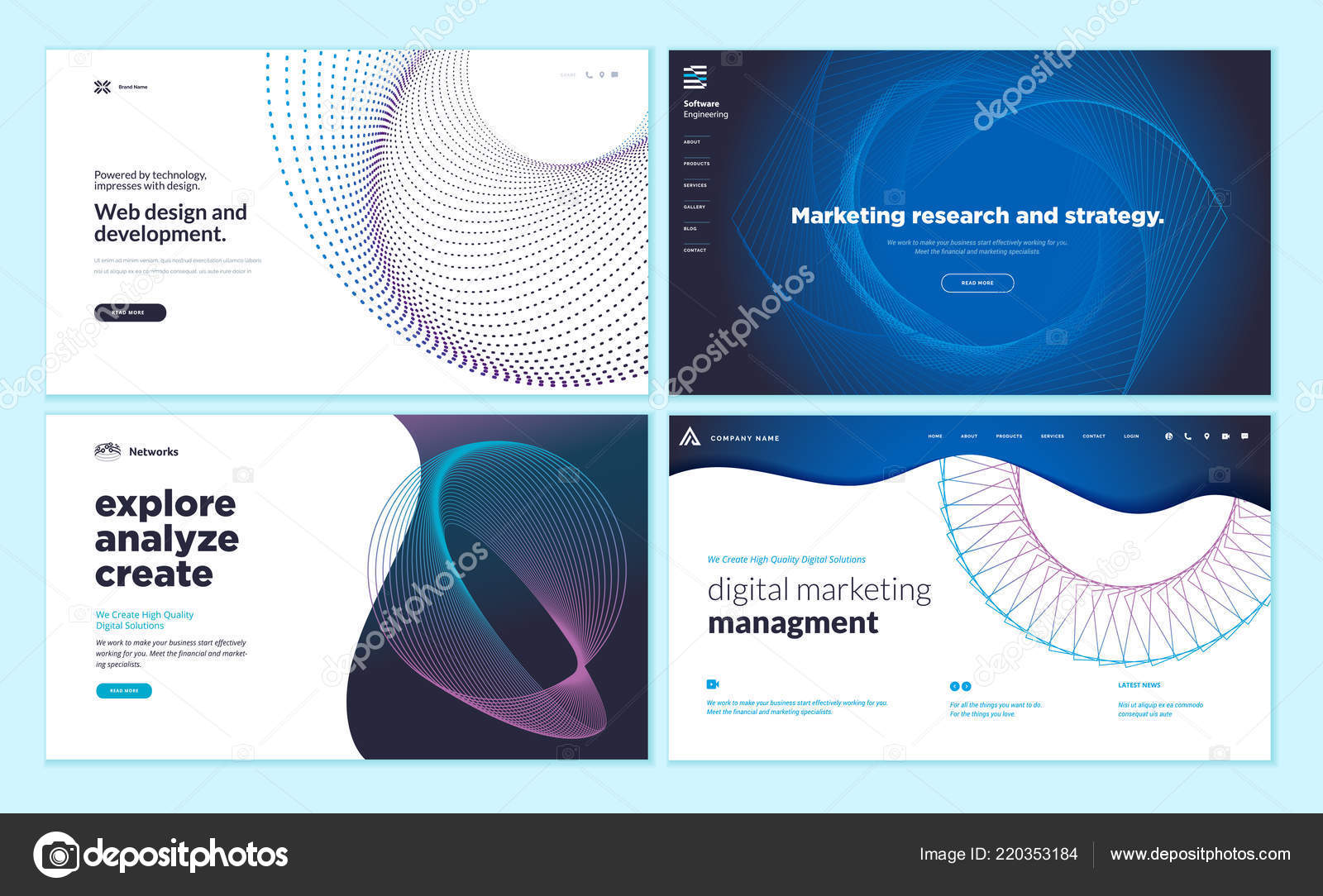 Set Web Page Design Templates Abstract Background Marketing Research ...