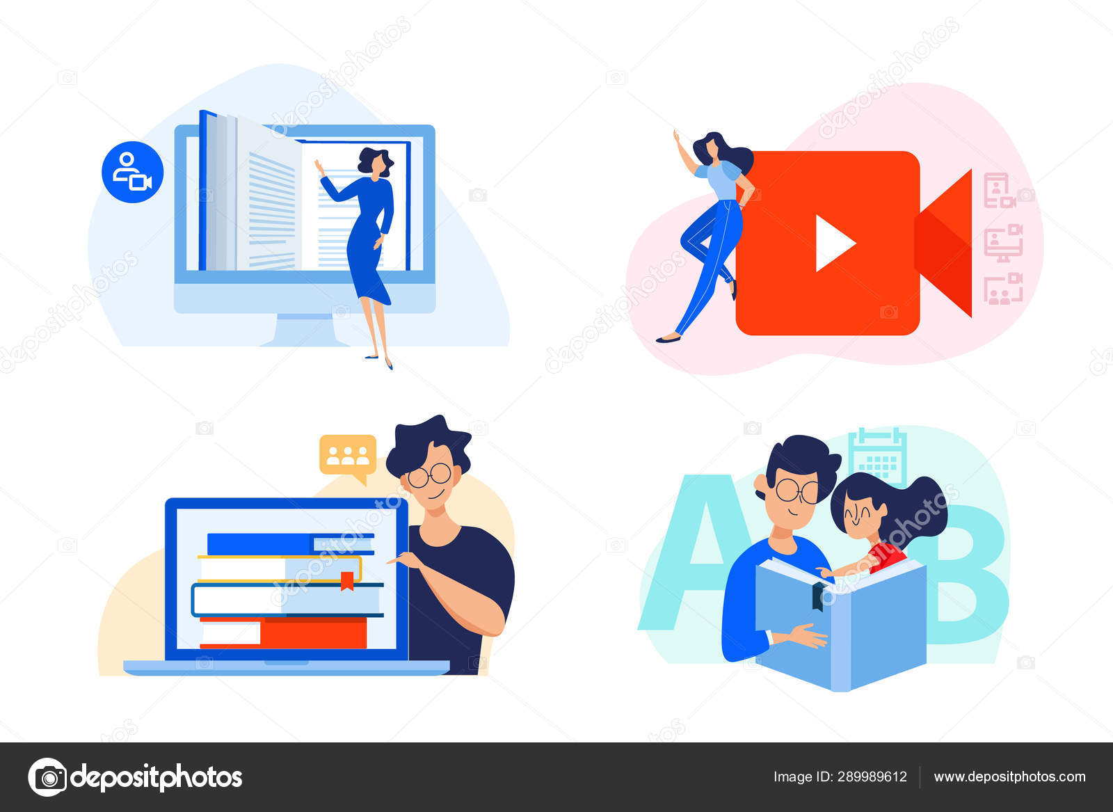 Flat Design Concept Distance Education Video Tutorials Learning Online ...