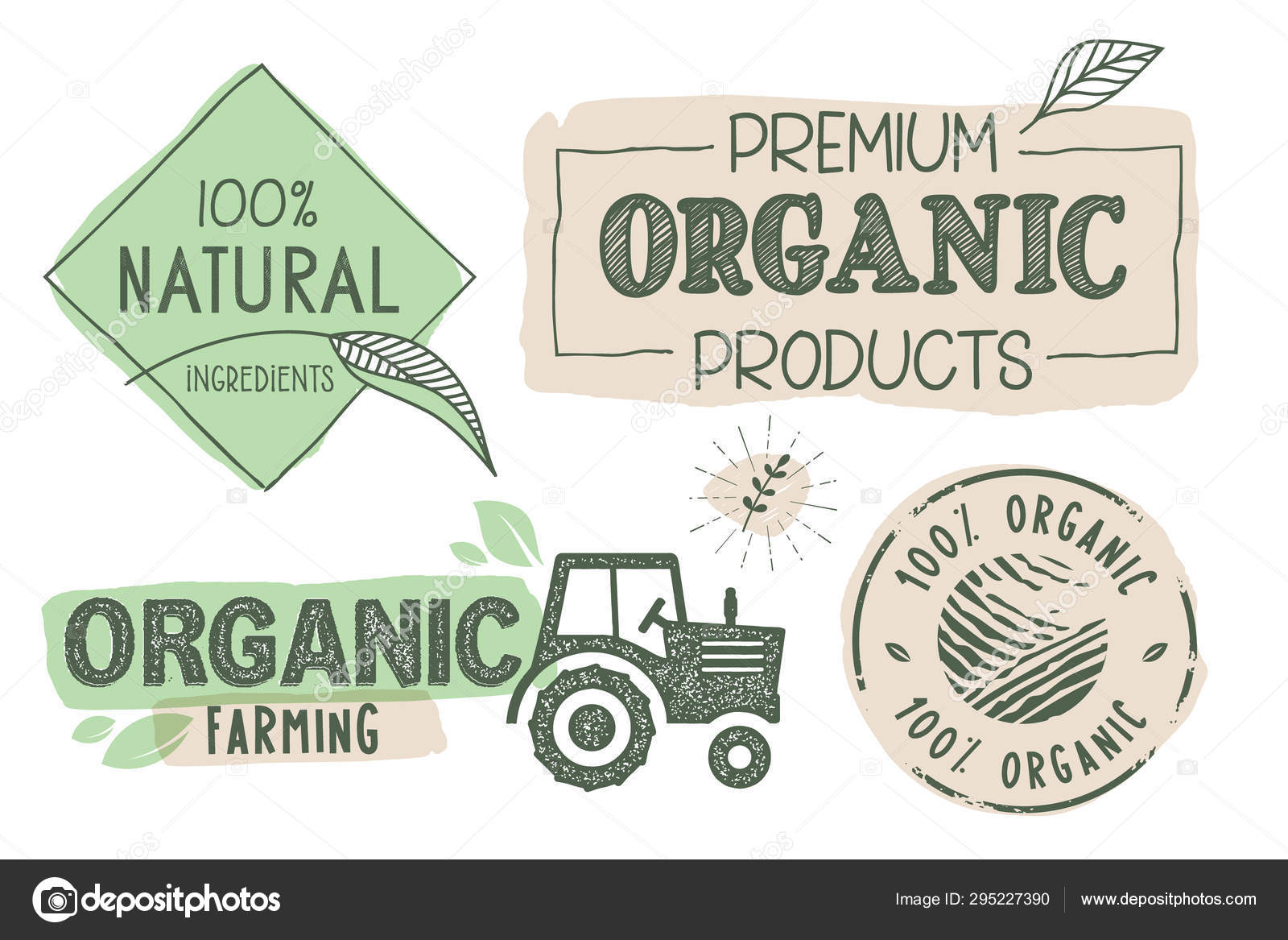 Organic Food Farm Fresh Natural Products Labels Stickers Collection ...
