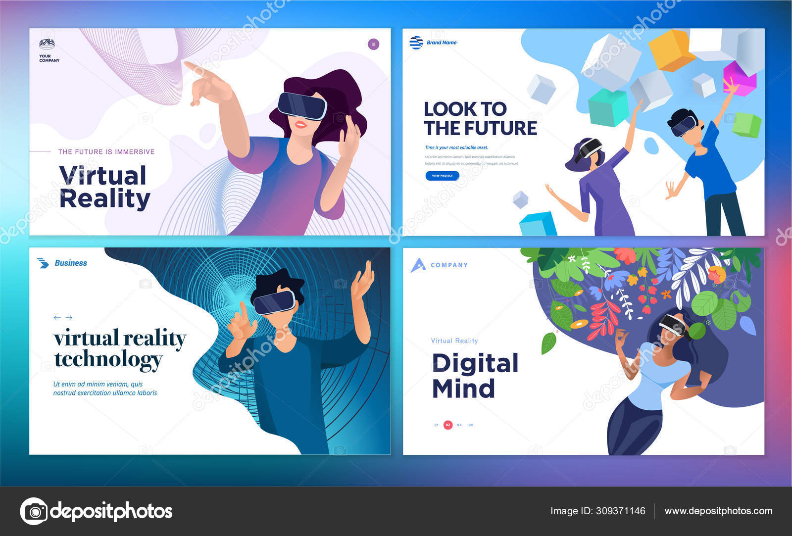 Web Design Templates Virtual Reality Vector Illustration Concept Web ...