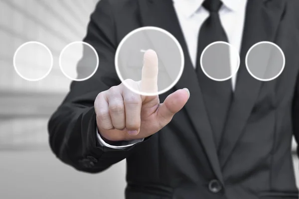 Businessman pressing touch screen interface. Idea for about technology ...