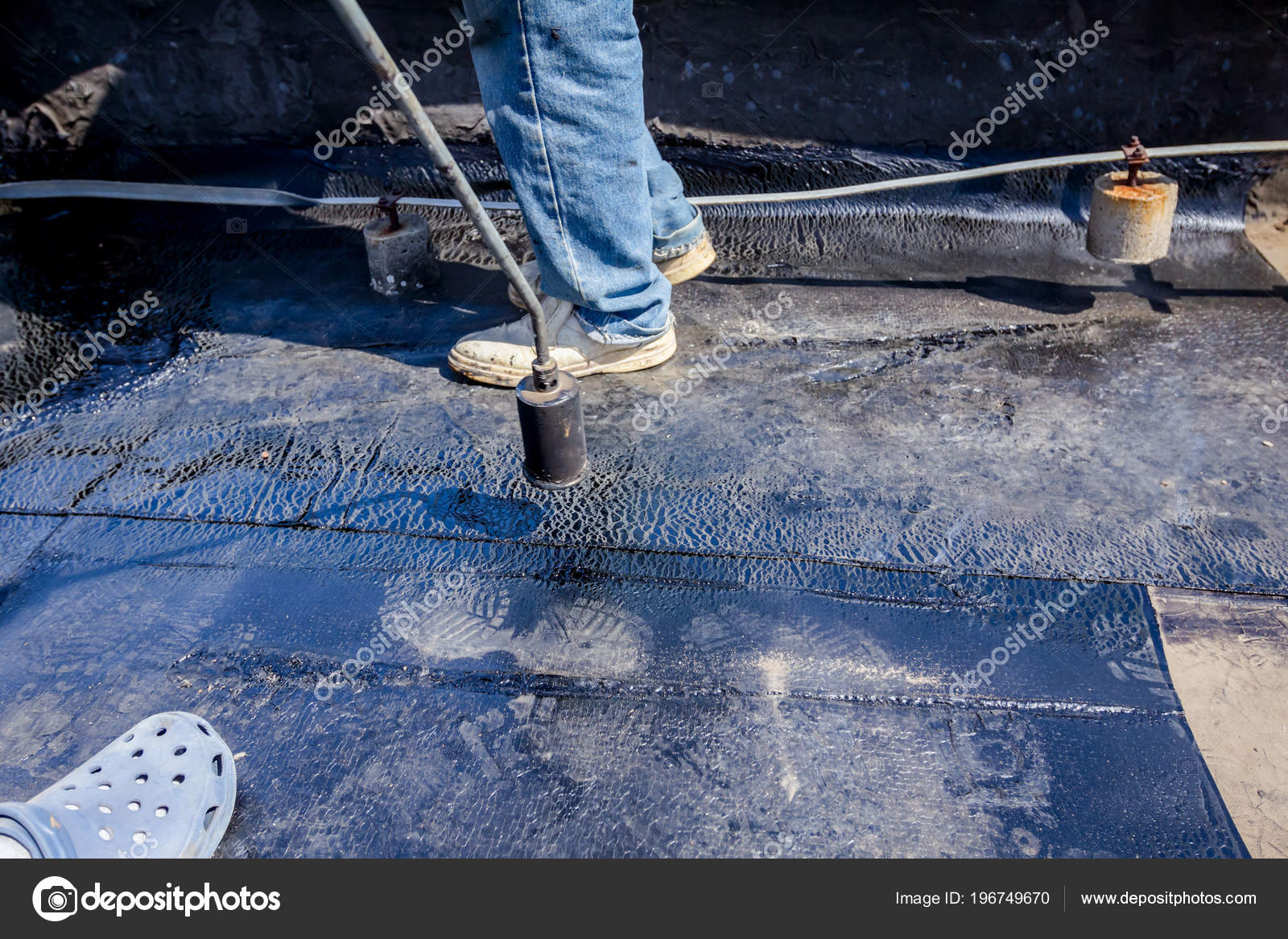 Roofing Felt Heating Melting Bitumen Surface Flame Gas Torch Stock ...