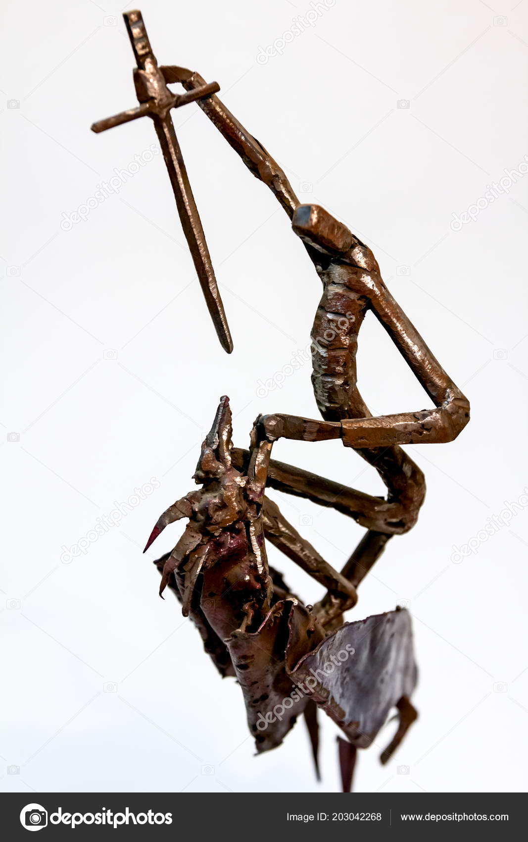 Knight Saint George Waving His Sword Killing Dragon Figure Epic — Stock ...