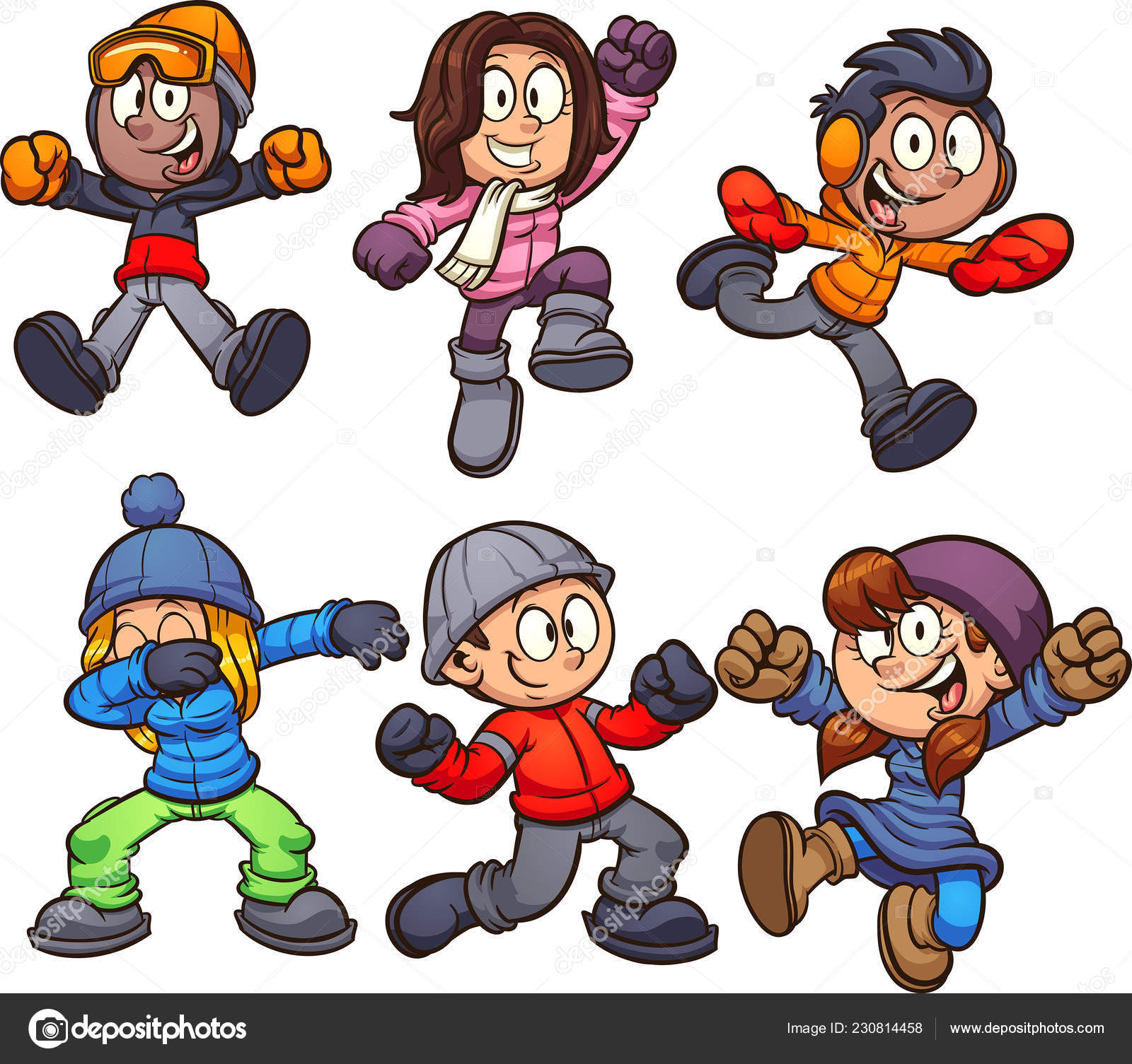 Cartoon Kids Winter Clothes Vector Clip Art Illustration Simple ...