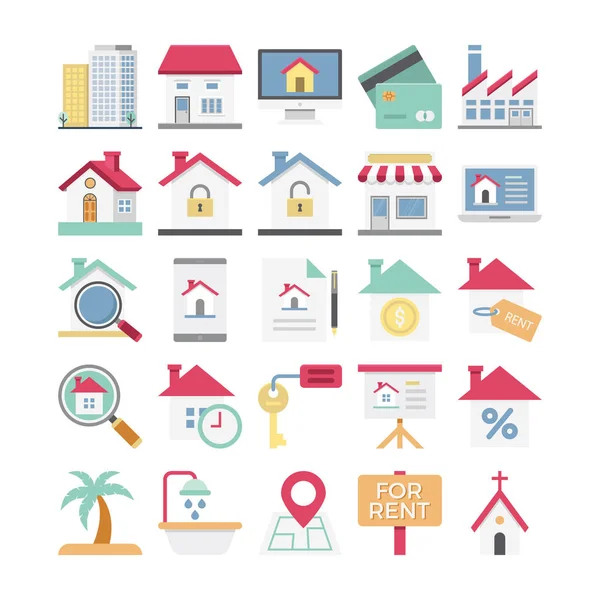 Real Estate Flat Colored Icons Set 9 Stock Vector Image by ...