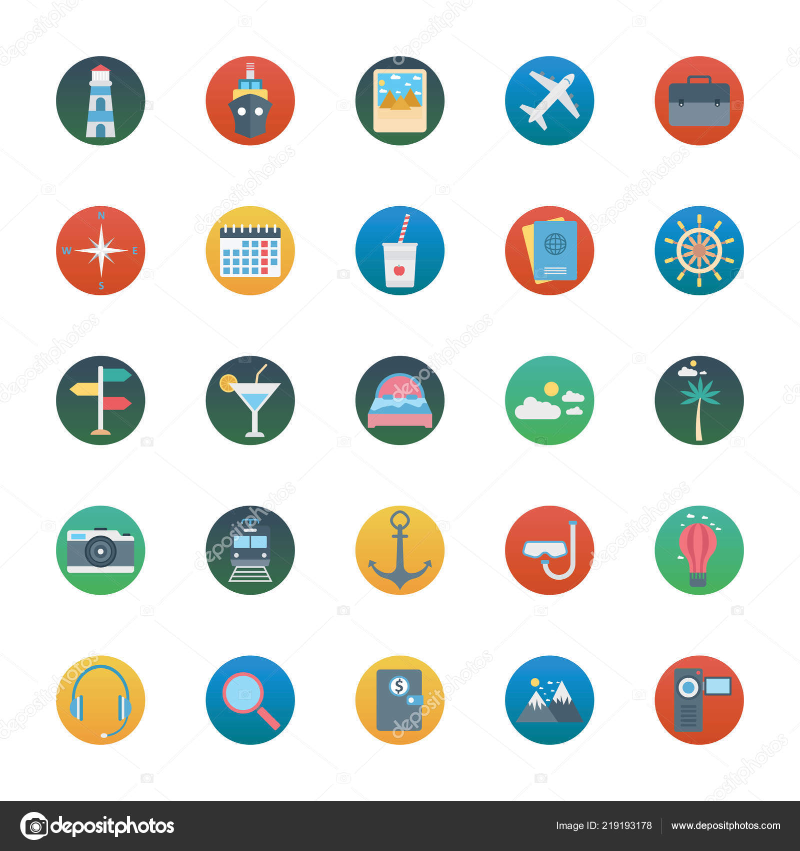 Travel Isolated Vector Icons Set Consist Ship Bag Passport Palm Stock Vector by ©azhar.ranksol ...