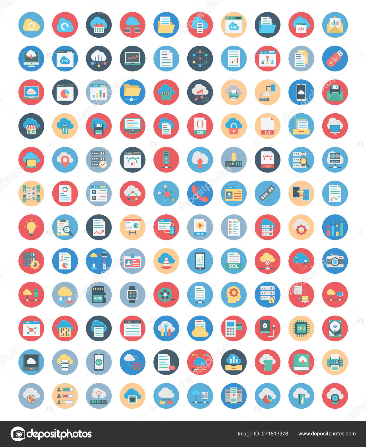 Cloud Computing Data Storage Color Vector Icons Set Which Can Stock ...