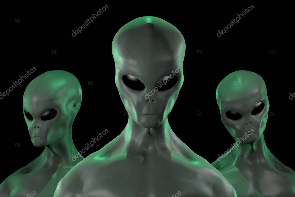 Una ilustración en 3D de un grupo de criaturas alienígenas humanoides ...