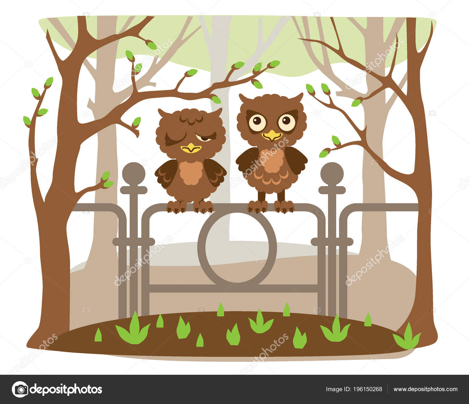 Fledgling Owls Left Nest Sit Park Stock Vector by ©Kastoluza #196150268