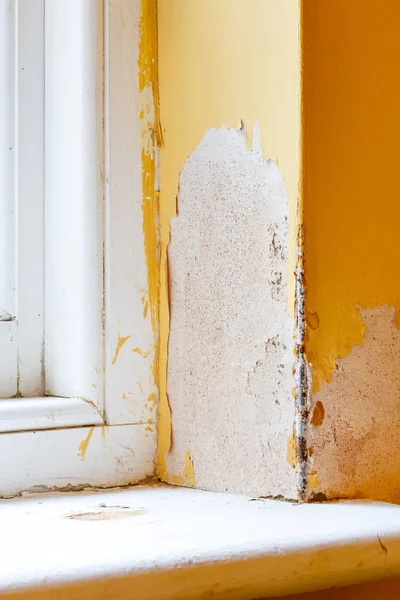 Damp and water ingress coming through a house wall - Stock Image ...