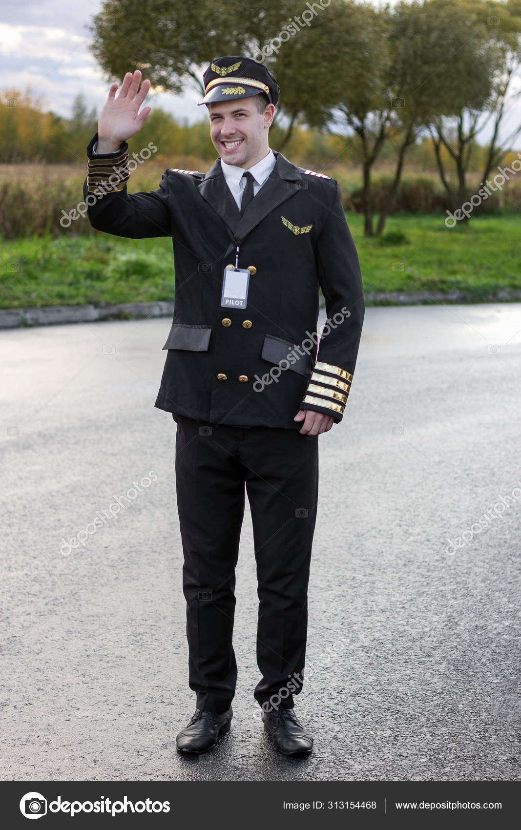 Pilot Welcomes Waving Commander Airline Aviator — Stock Photo © evgris ...