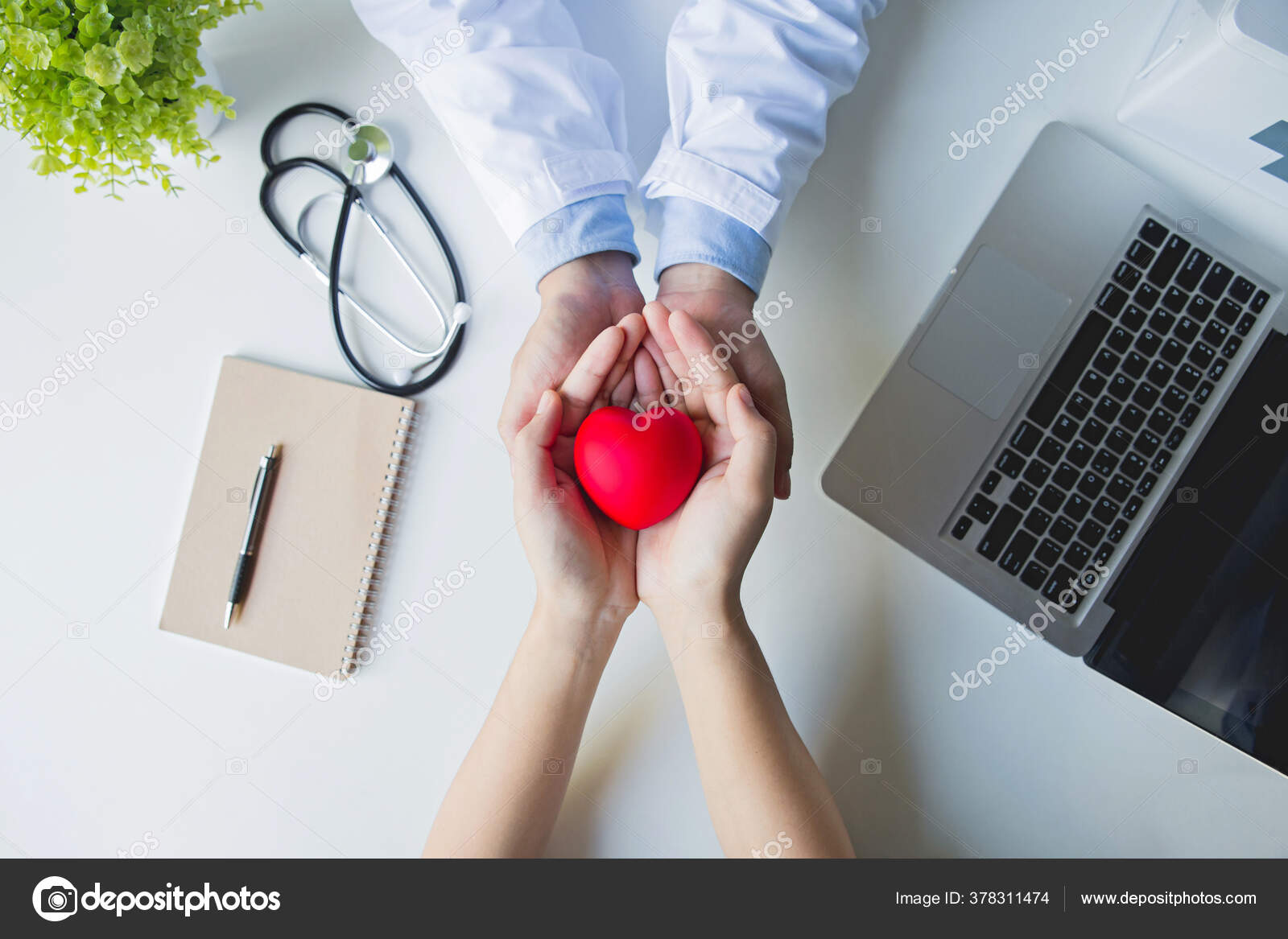 Top View Doctor Patient Hands Holding Red Heart White Table Stock Photo ...
