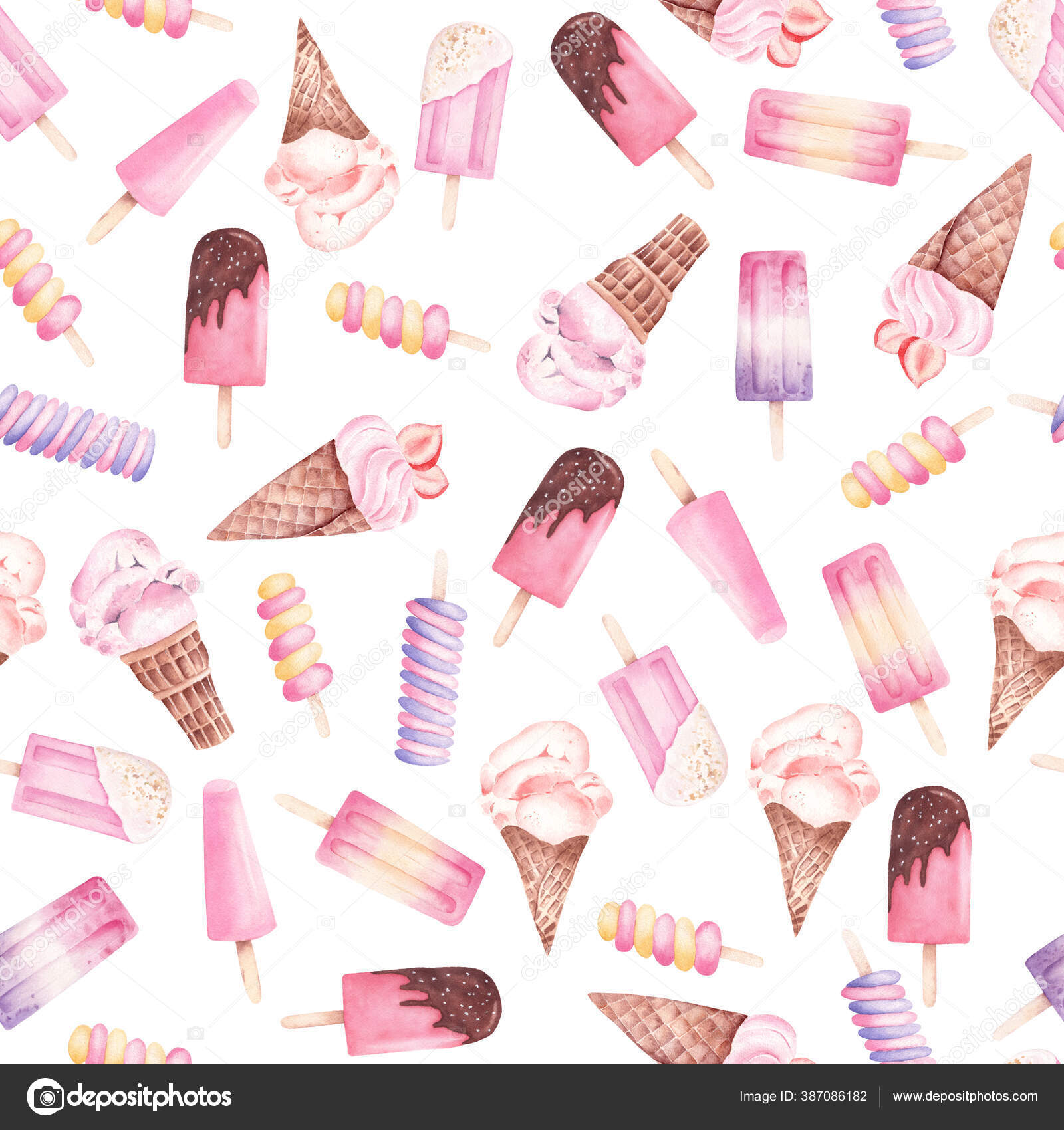 Watercolor summer food digital paper. Popsicles ice cream seamless ...