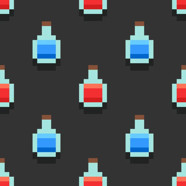 Seamless Pattern Pixel Blue Potions Bottles Sparks Game Pixel ...