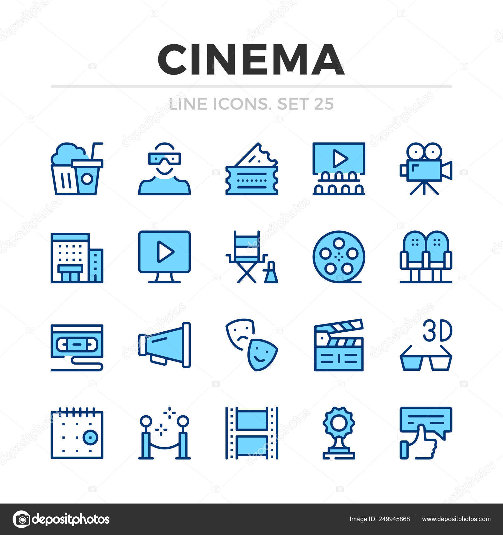 Cinema Vector Line Icons Set Thin Line Design Outline Graphic Stock ...