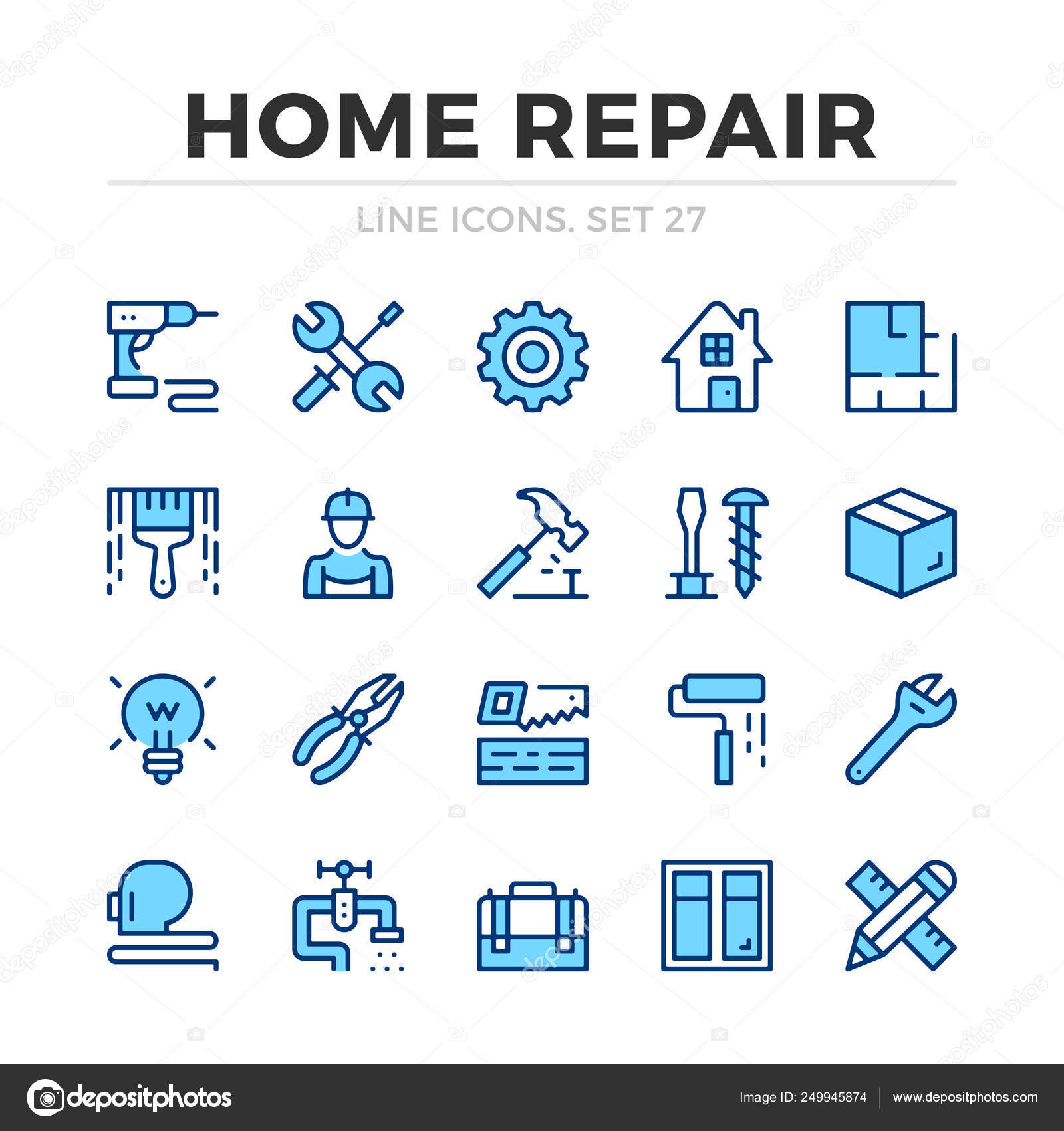 Home Repair Vector Line Icons Set Thin Line Design Outline ⬇ Vector ...