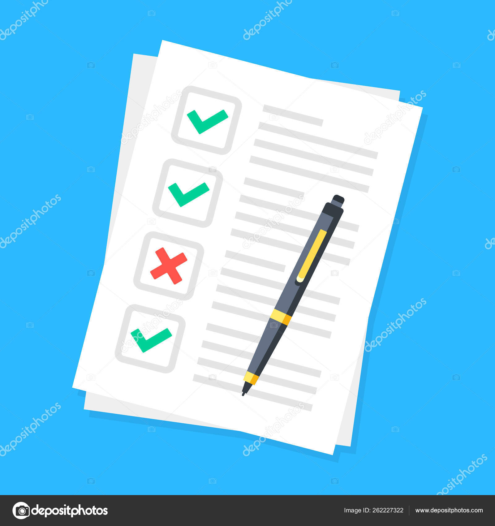 Checklist Sheets Paper Check Boxes Green Checkmarks Red Mark Pen Stock ...