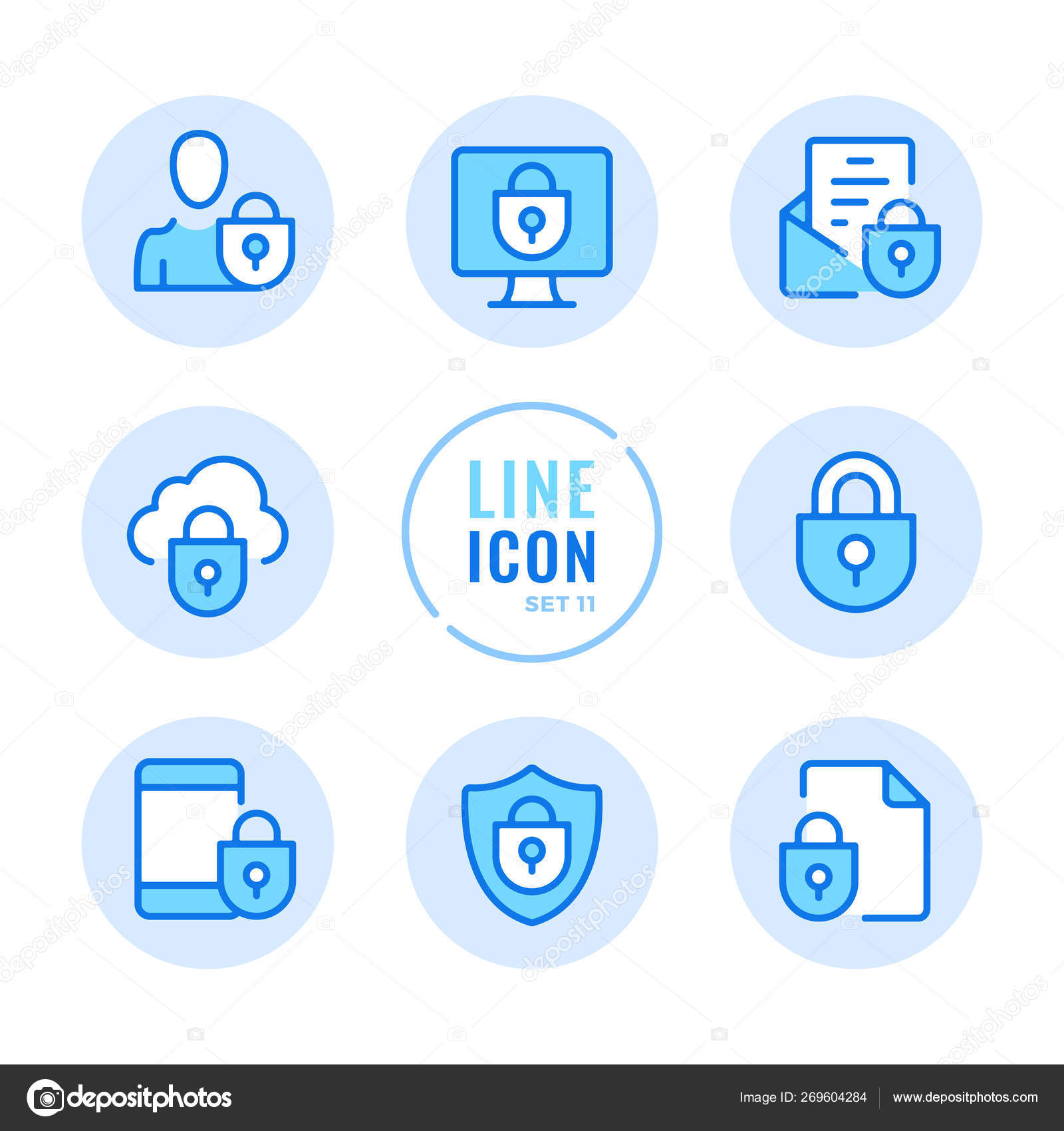 Data Protection Vector Line Icons Set Computer Security Mobile ...