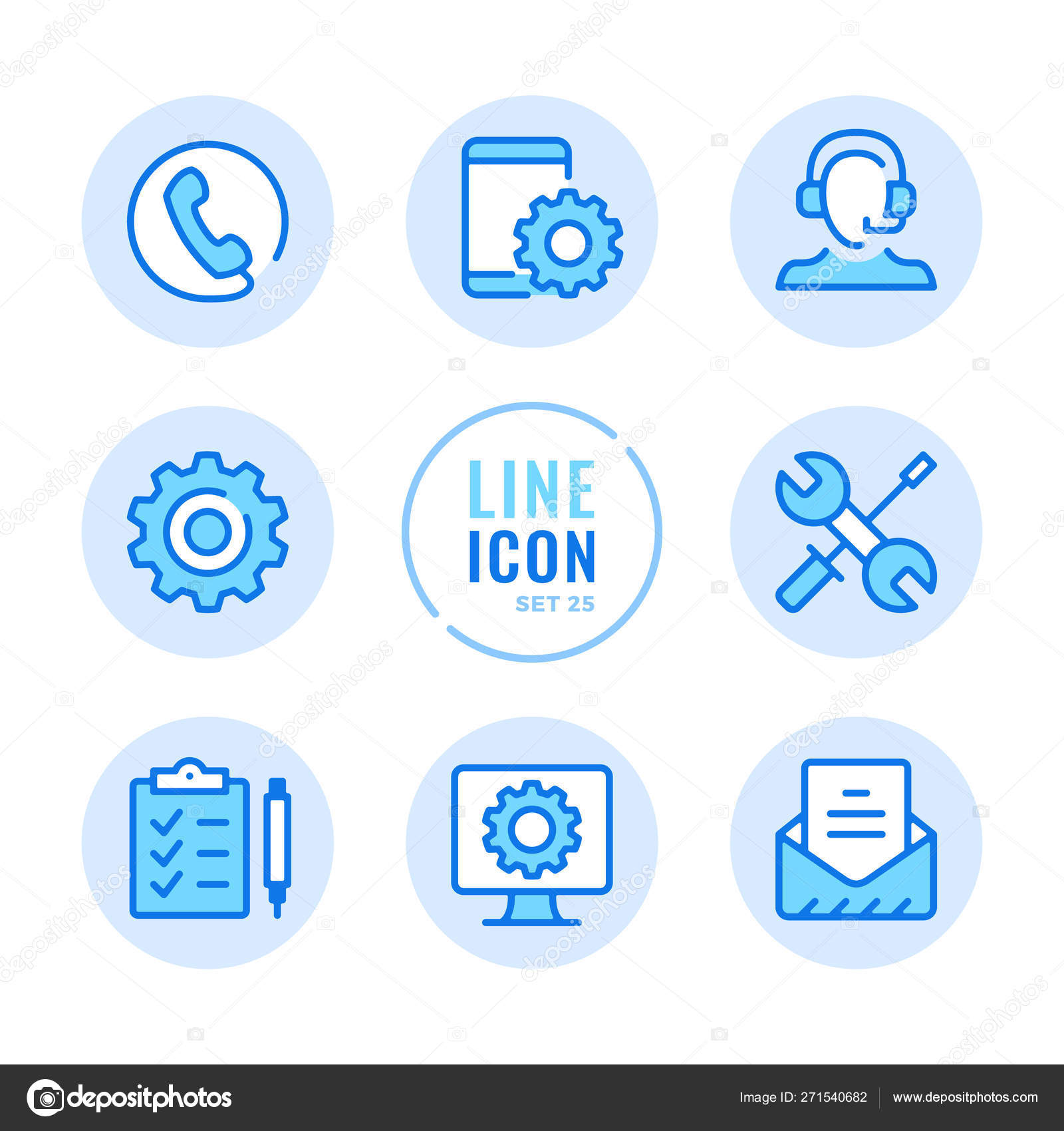 Technical Support Vector Line Icons Set Technician Call Center Computer ...