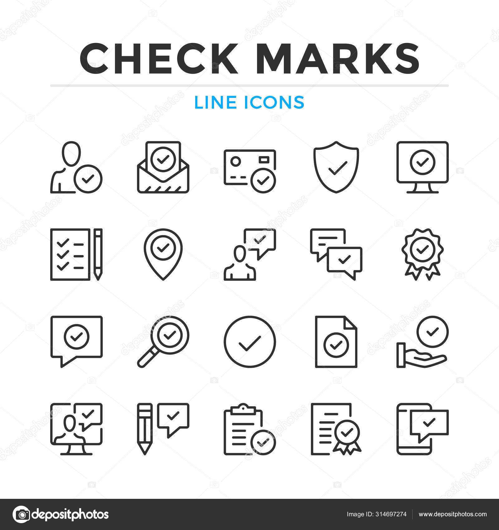 Check Marks Line Icons Set Modern Outline Elements Graphic Design Stock Vector Image by ...