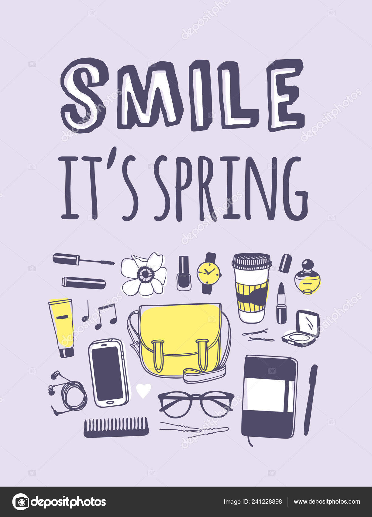 Hand Drawn Spring Fashion Illustration Wear Quote Smile It's Spring ...