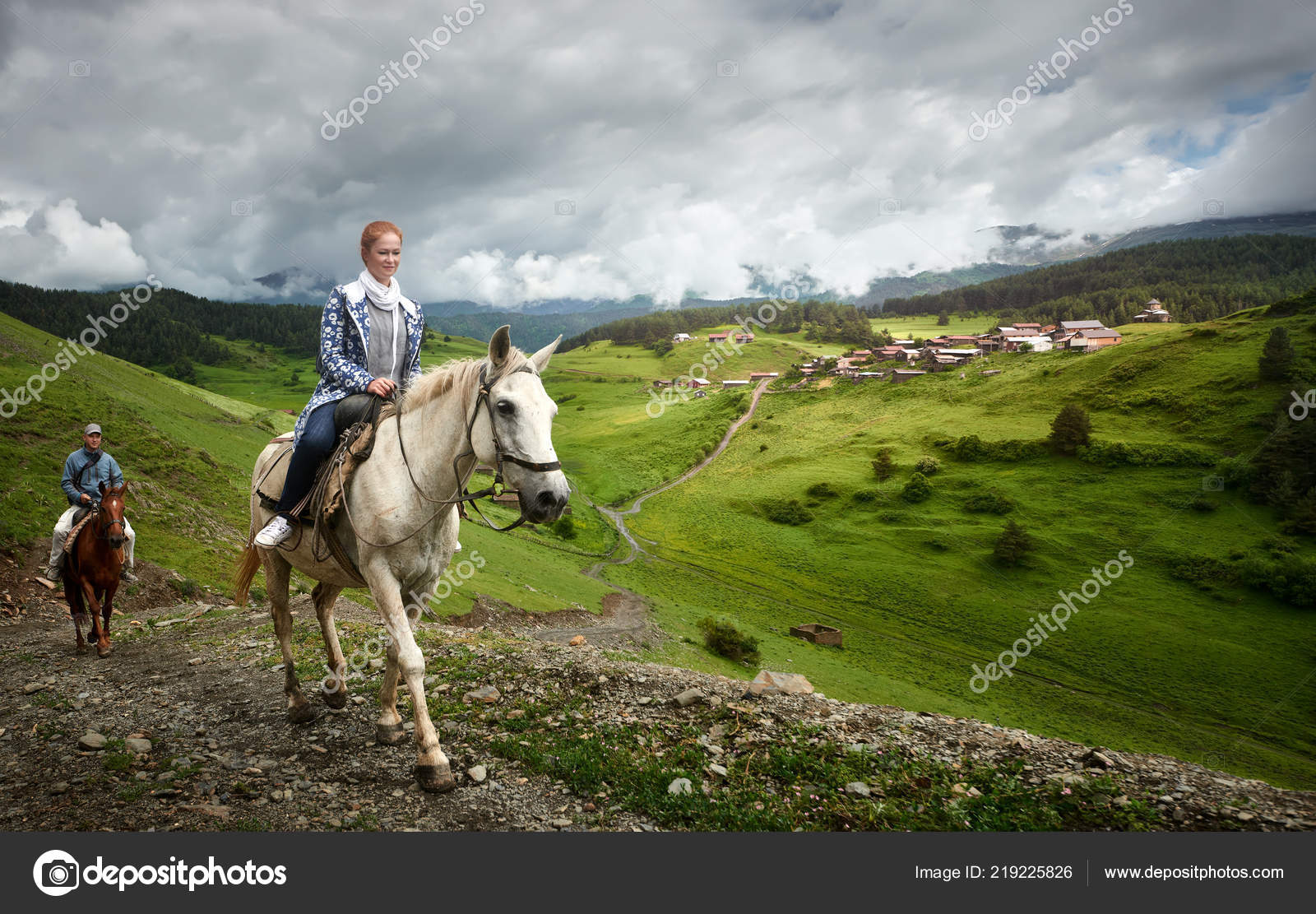 Horseback Riding Background Mountain Village Shenako Province Tushetiya ...