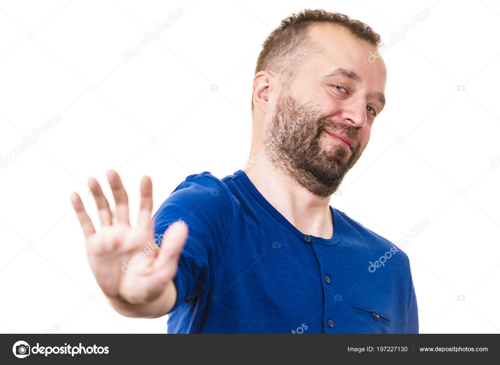 Serious Man Gesturing Palm Hand Showing Stop Refusing Gesture Human ...