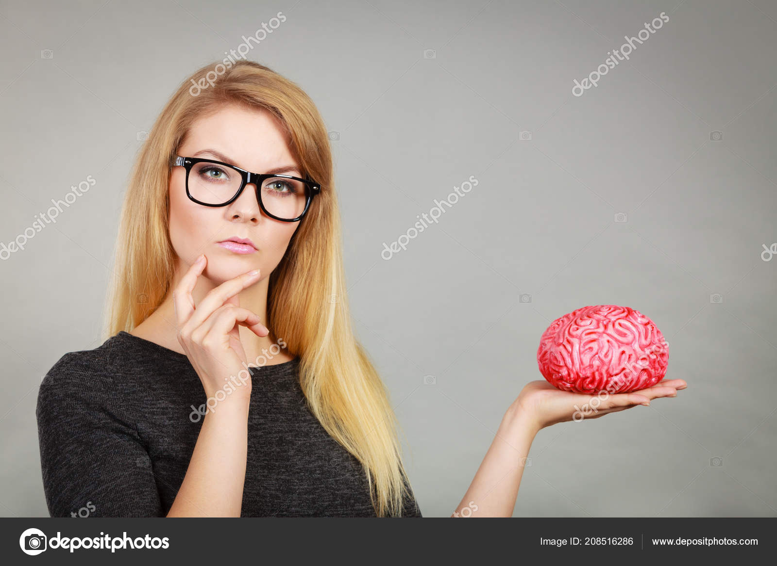 Intellectual Expressions Being Focused Concept Closeup Attractive Woman ...