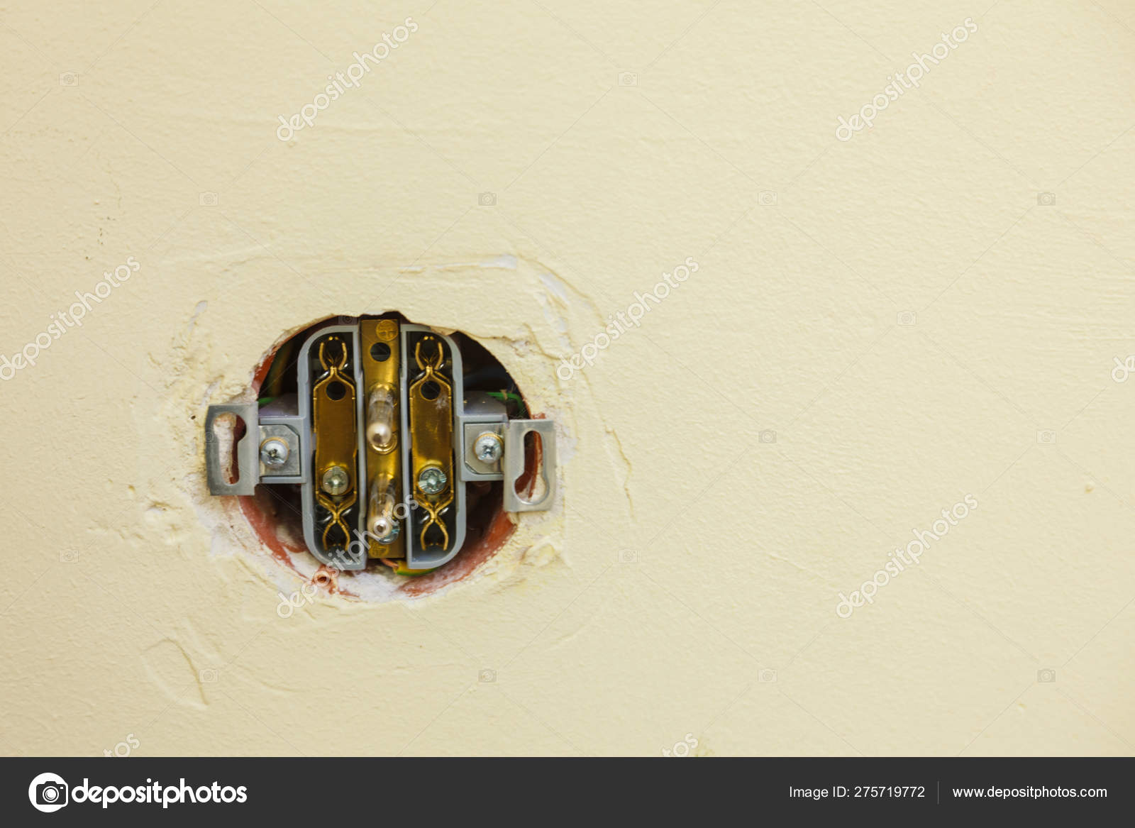 Hole in wall with wires for light switch. — Stock Photo © Voyagerix ...