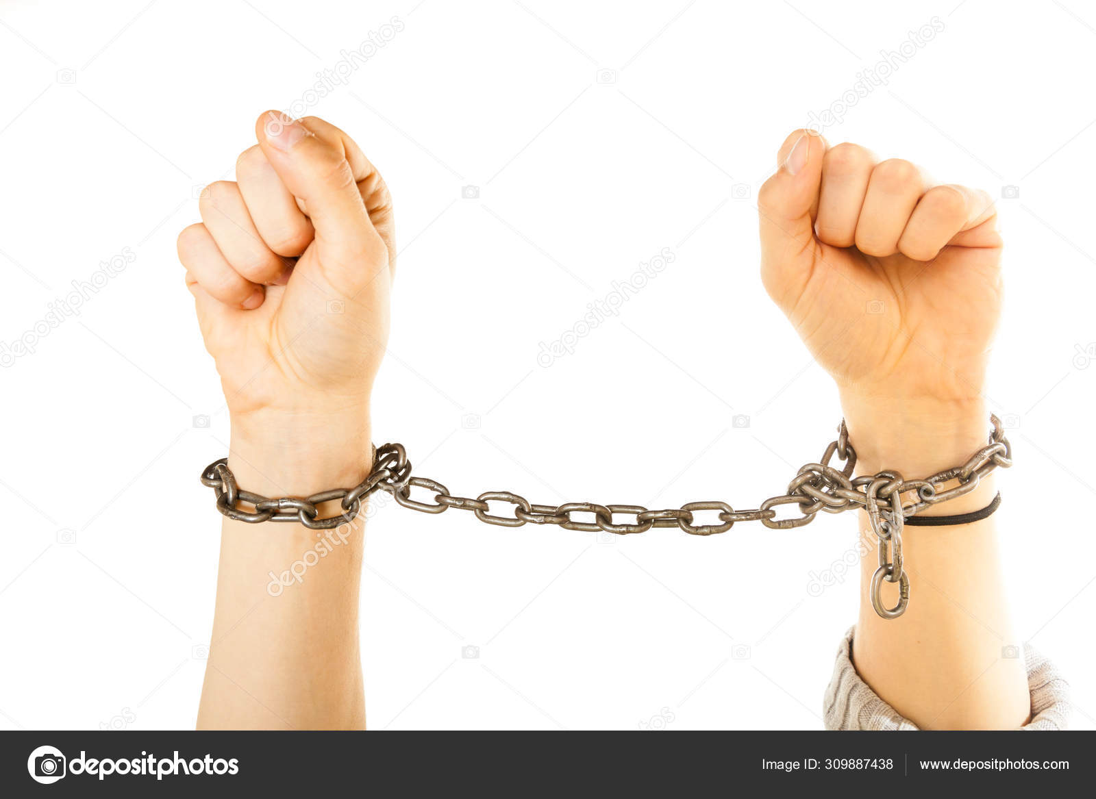 Chained man hands with chain around wrists Stock Photo by ©Voyagerix ...