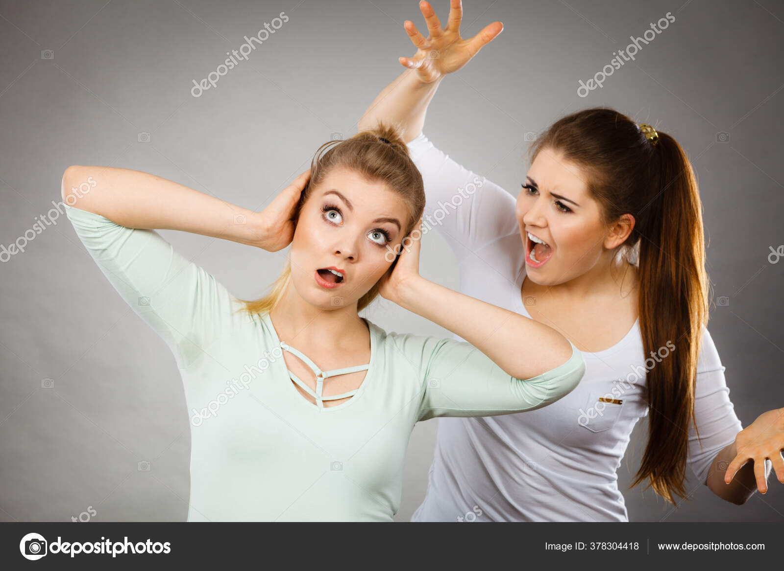 Two Women Having Argue Fight Being Mad Each Other Female — Stock Photo ...