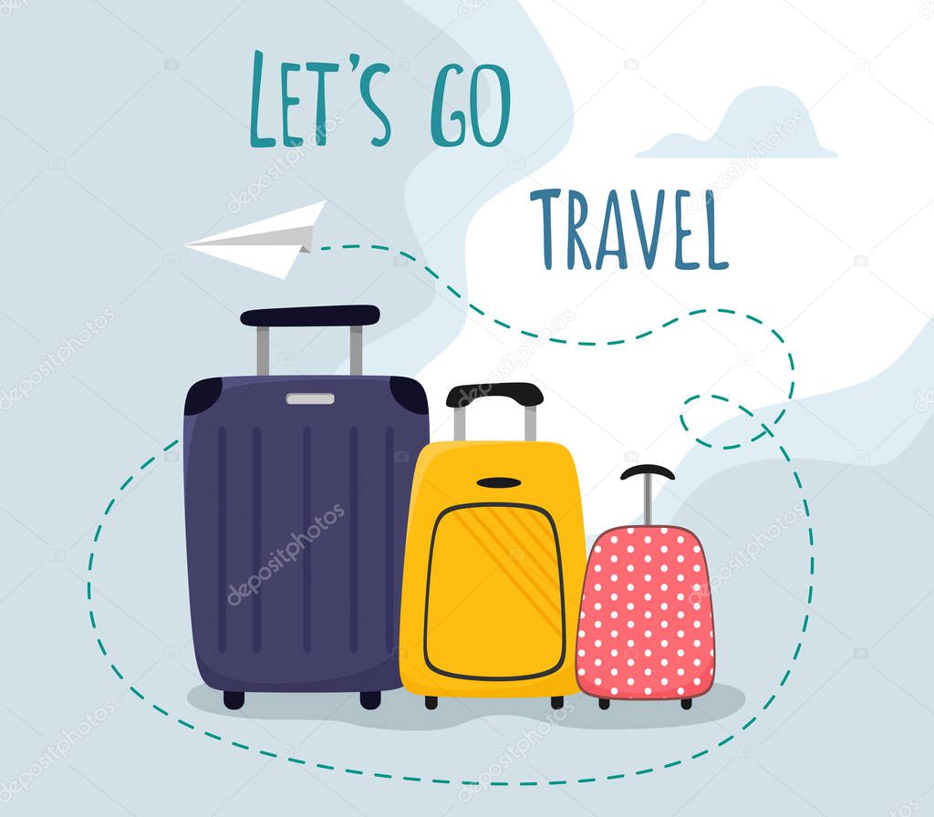 Vamos A Viajar Título Motivacional Banner De Viaje Con Maletas De