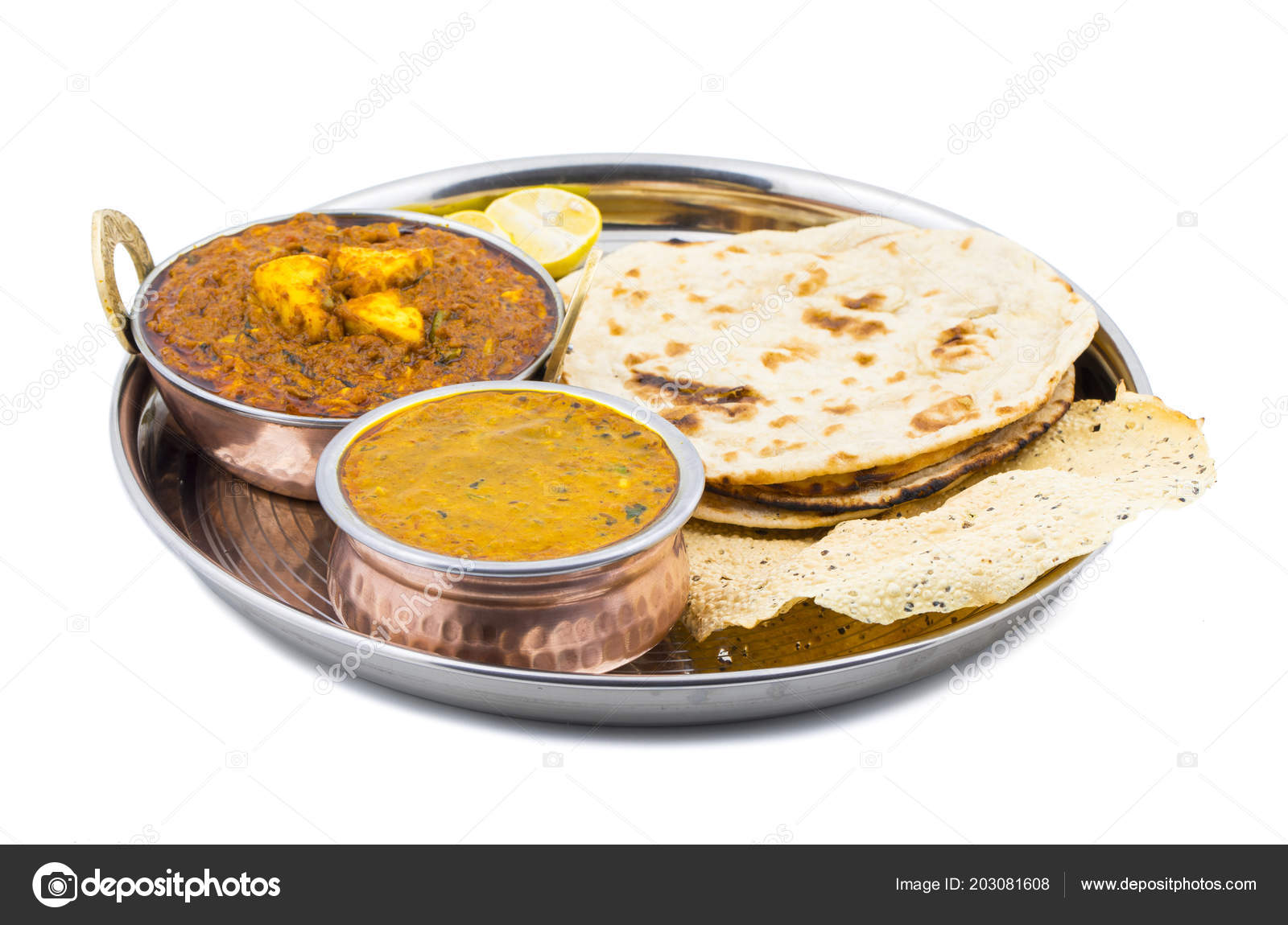 Indian Traditional Thali Food Dal Makhani Served Chapati Papad Kadai ...