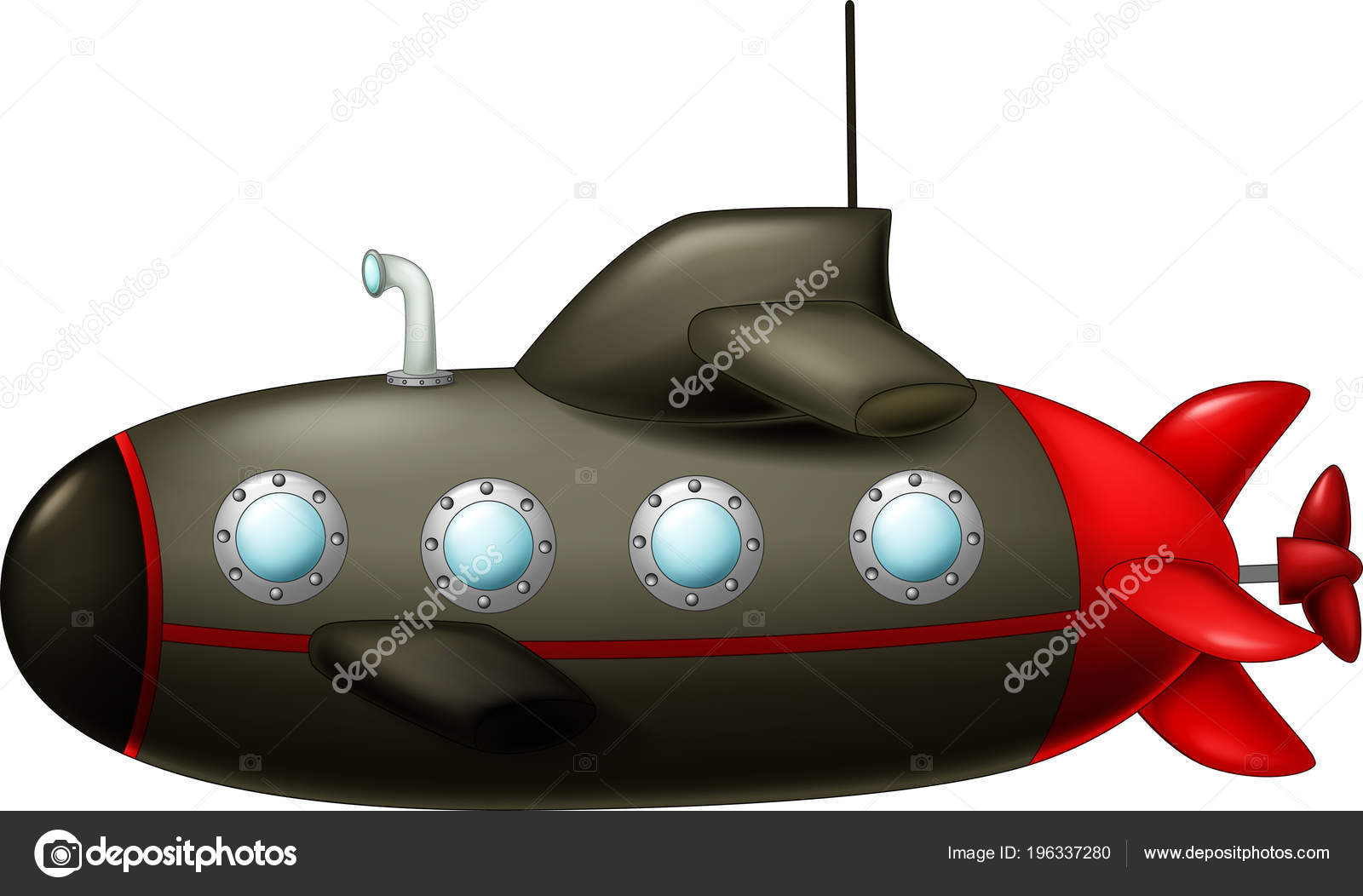 Lindo Submarino Dibujos Animados Sobre Fondo Blanco Stock Vector by ...