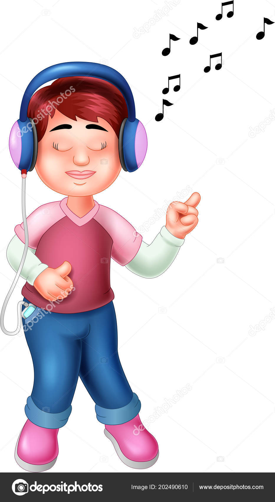 Image vectorielle Drôle Garçon Dessin Animé Écouter Musique Avec Danse ...