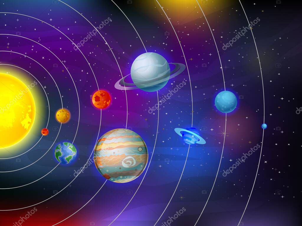 Vista del Sistema Solar En Vía Láctea Galaxia Espacio Dibujos Animados 2023