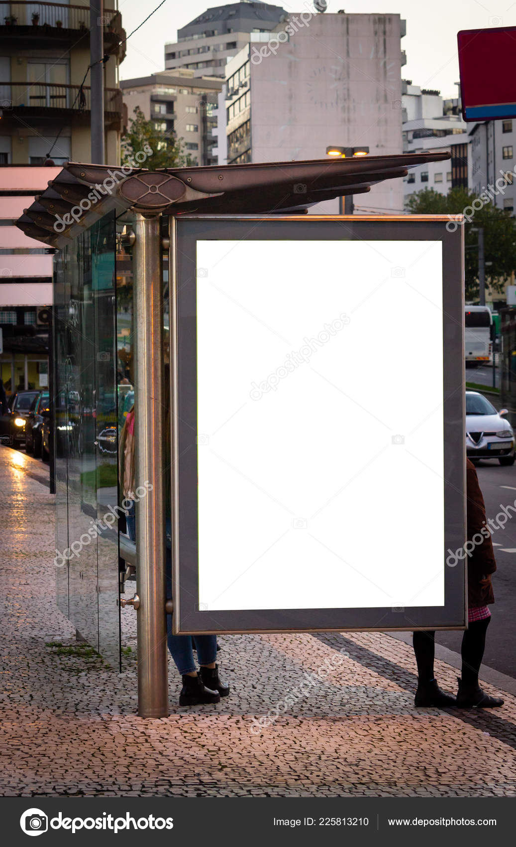 Parada Autobús Vertical Anuncio Mockup Calle Buenas Tardes Gente Esperando: fotografía de stock ...