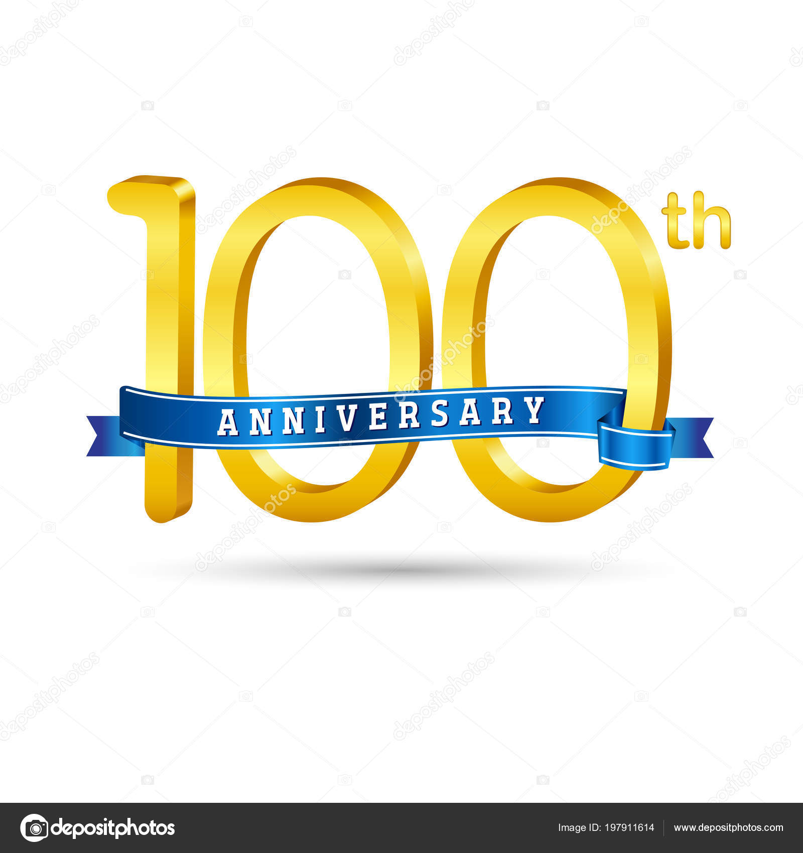 100 Anos Logotipo Aniversário Com Fita Azul Isolada Fundo Branco Vetor ...