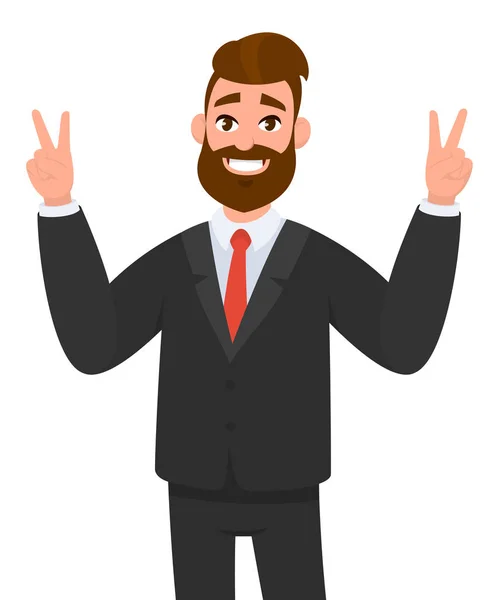 Smiling businessman showing victory sign — Stock Vector © komissar008 ... Smiling businessman showing victory sign — Stock Vector © komissar008 ...