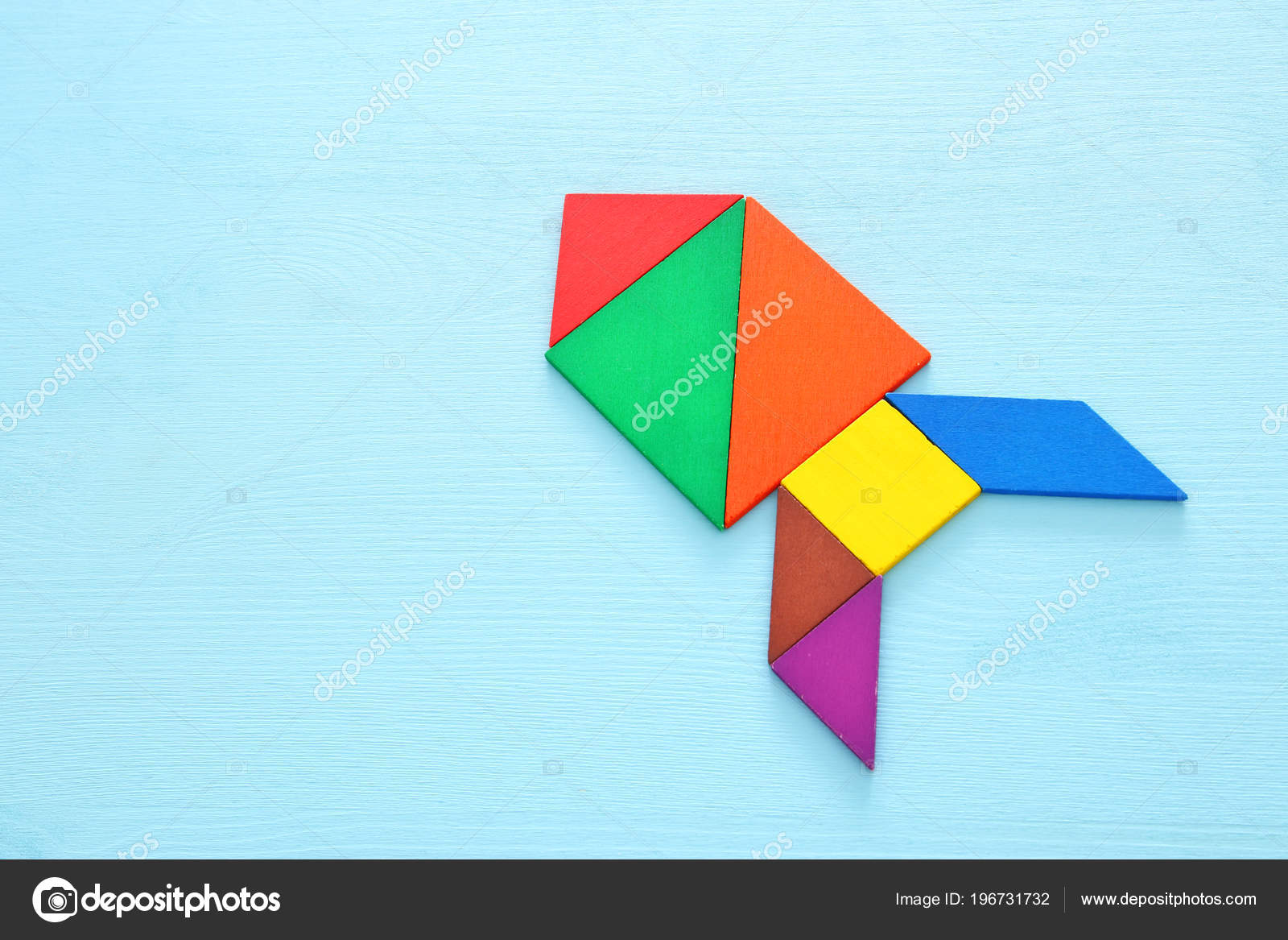 Rocket Made Tangram Puzzle Blue Pastel Wooden Background Stock Photo by ...
