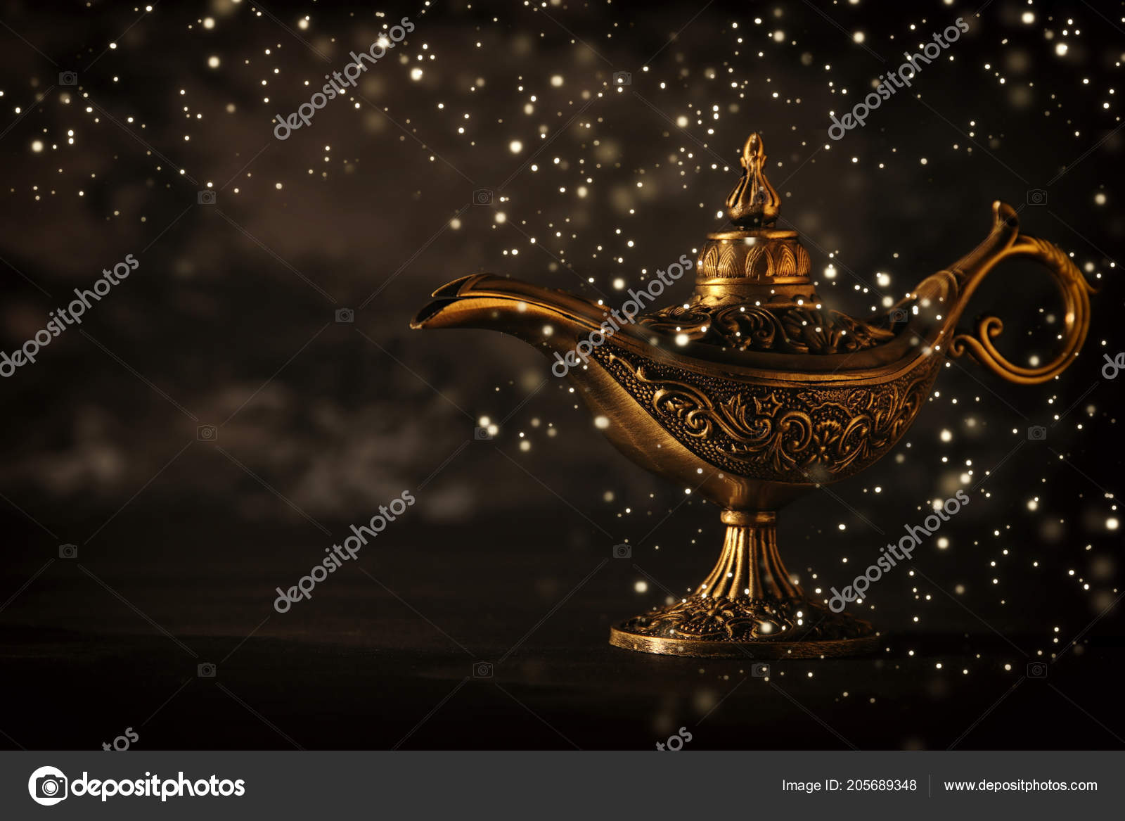 Image Magical Mysterious Aladdin Lamp Glowing Glitter Lights Black ...