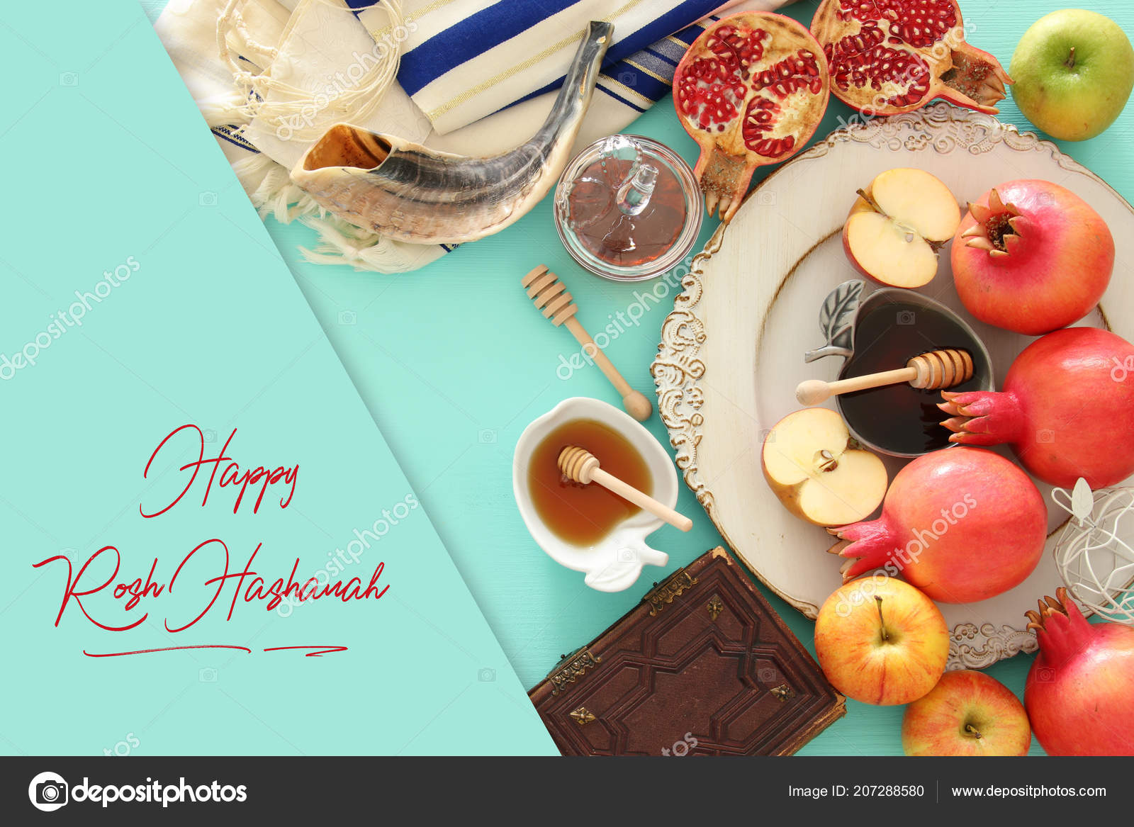 Rosh Hashanah Jewish New Year Holiday Concept Traditional Symbols Stock Photo by ©tomert 207288580