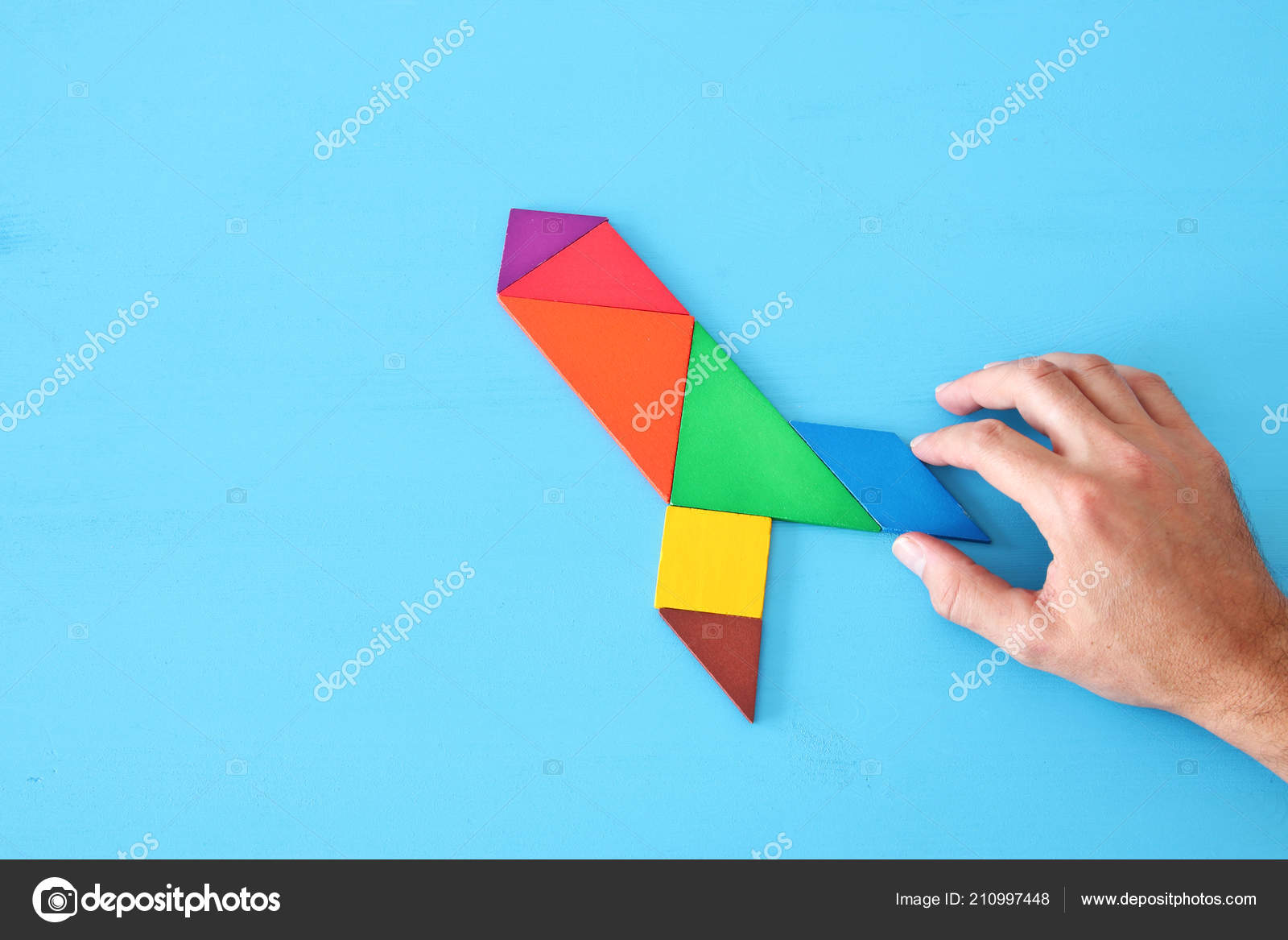 Rocket Made Tangram Puzzle Blue Pastel Wooden Background — Stock Photo ...