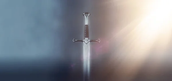 mysterious and magical photo of silver sword over black background with ...