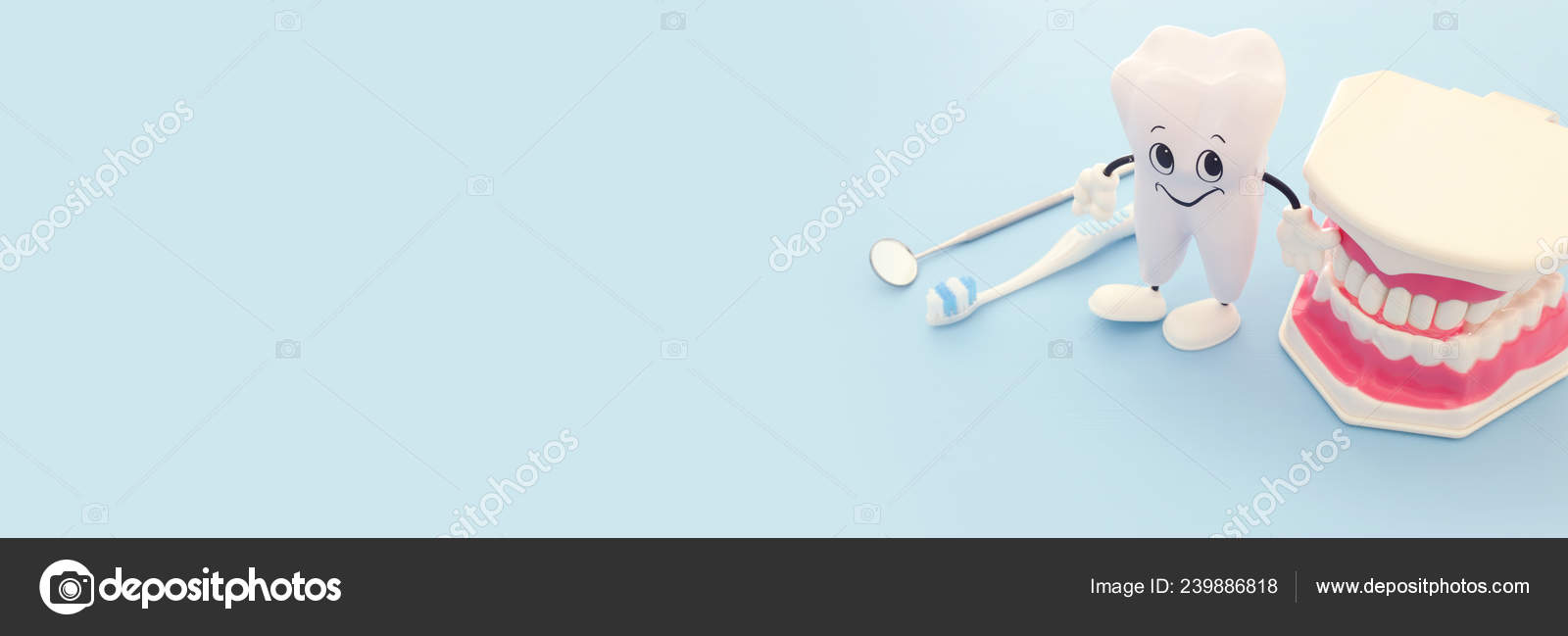 Dental Care Tools Use Dentist Happy Healthy Teeth Plastic Teeth — Stock ...