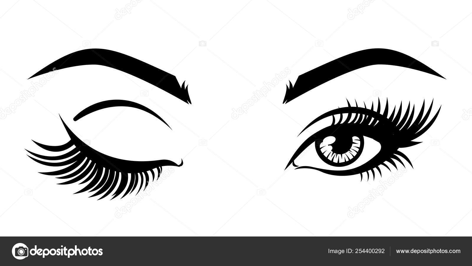 Eyelash Extension Logo Vector Illustration Closed Open Eyes Long Eyelashes Stock Vector Image By