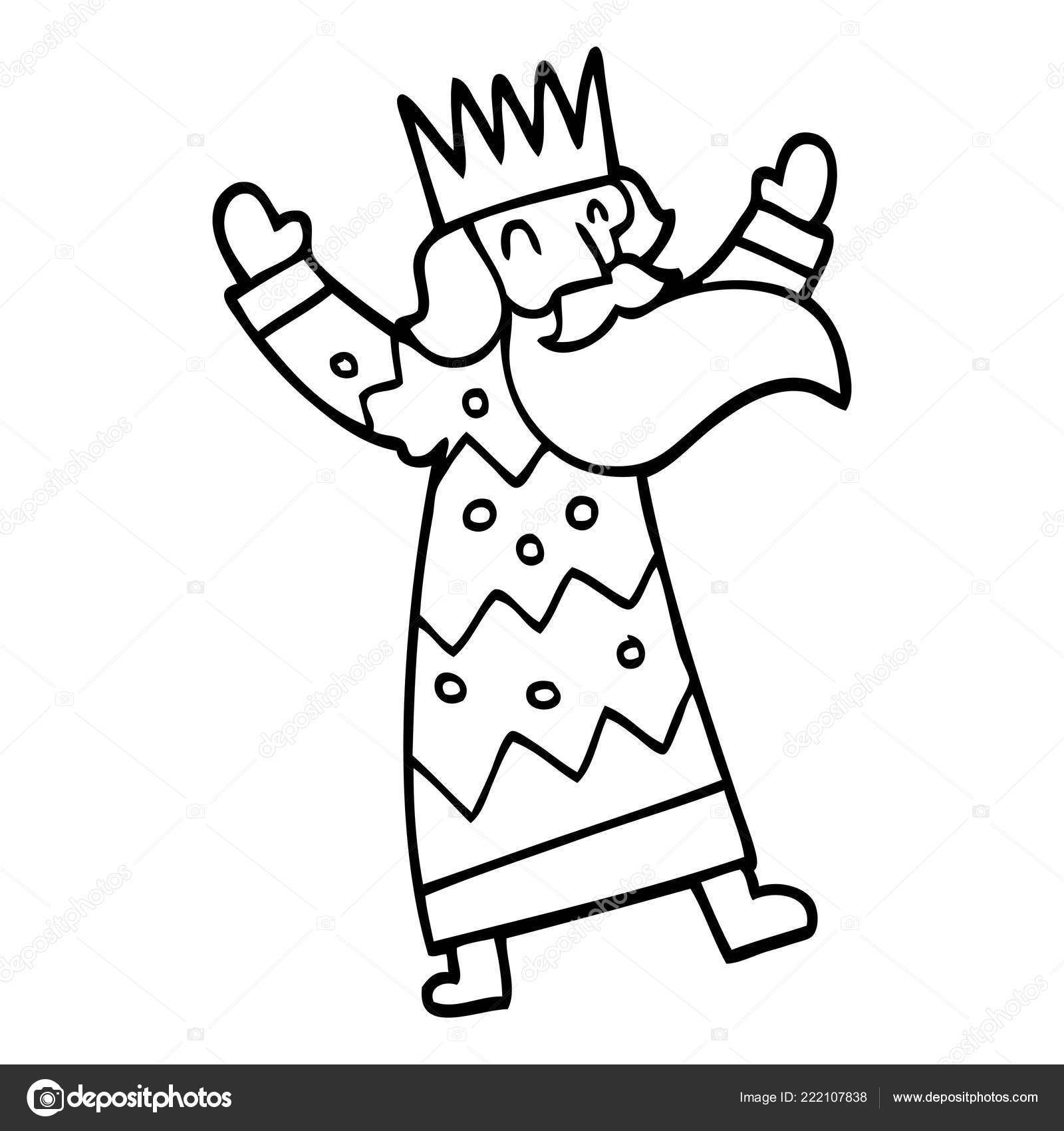 Línea Dibujo Dibujos Animados Alegre Rey Vector de stock #222107838 de ...